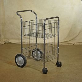 Mail-Cart-Silver-Colored-Metal-2-Shelves-Rigid/Swivel-Wheels-18"x27"x39.5"