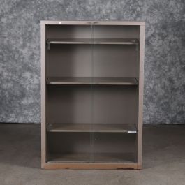 Freestanding-Bronze-Colored-Metal-Closed-Shelving-with-Glass-Doors-5 ...