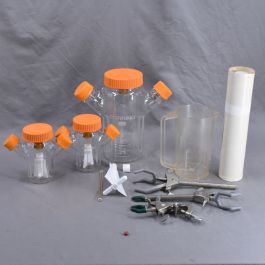 Mixed-Lot-of-Glass-Spinner-Flasks,-Measuring-Peaker,-Clamps ...