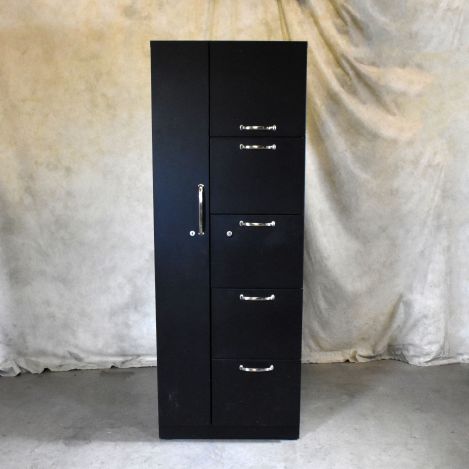 Steelcase-Black-Metal-5-Drawers-Lockable-Includes-Key-24"x25"x65.5"