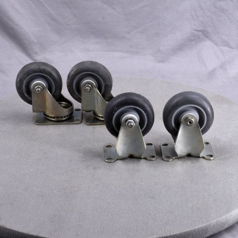 Set-of-4-Caster-Wheels-Gray-Plastic-Rigid/Swivel-Wheels-3.5"
