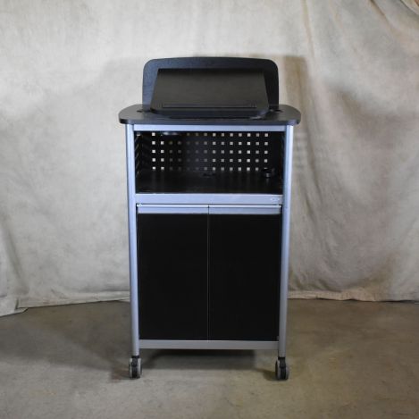 Safco-Lectern-Black-Laminate-Portable-with-Wheels-with-Storage-29"x22"x49"
