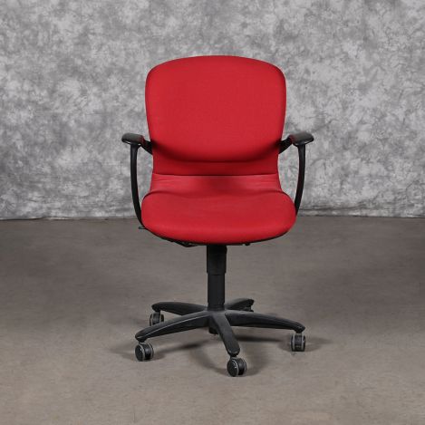 Haworth-M221-1141-Office-Chair-Red-Fabric-Adjustable-with-Arms-with-Wheels