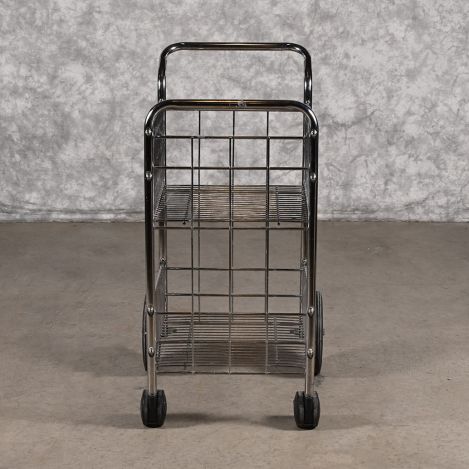 Mail-Cart-Silver-Metal-2-Shelves-Rigid/Swivel-Wheels-21.5"x26"x39"
